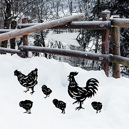 6Pcs Chicken Yard Art Garden Metal Statue Decor, Lifelike Rooster Hen Animals Stakes Outdoor Decorations, Black Hollow Out Chickens Family Silhouette Sets for Farmhouse Pathway Lawn (B)