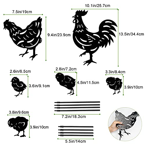 6Pcs Chicken Yard Art Garden Metal Statue Decor, Lifelike Rooster Hen Animals Stakes Outdoor Decorations, Black Hollow Out Chickens Family Silhouette Sets for Farmhouse Pathway Lawn (B)