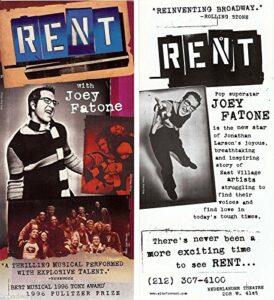 joey fatone “rent” jonathan larson / pulitzer prize winner 2002 broadway flyer