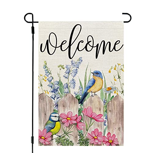 CROWNED BEAUTY Spring Garden Flag Floral 12x18 Inch Double Sided for Outside Birds Welcome Burlap Small Yard Holiday Decoration CF753-12