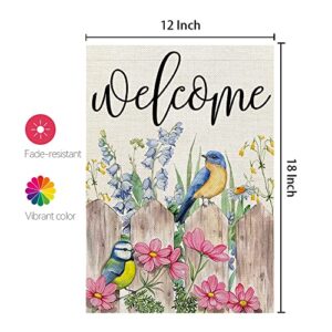 CROWNED BEAUTY Spring Garden Flag Floral 12x18 Inch Double Sided for Outside Birds Welcome Burlap Small Yard Holiday Decoration CF753-12