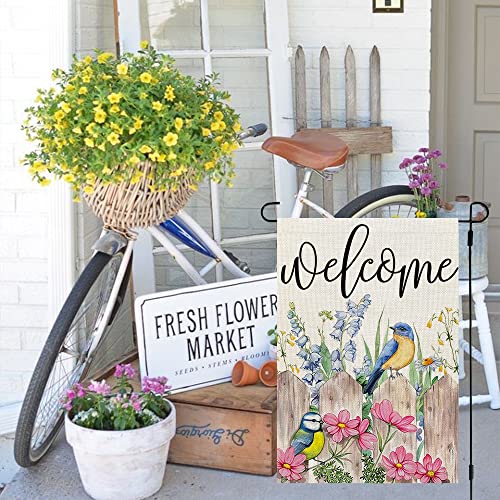 CROWNED BEAUTY Spring Garden Flag Floral 12x18 Inch Double Sided for Outside Birds Welcome Burlap Small Yard Holiday Decoration CF753-12