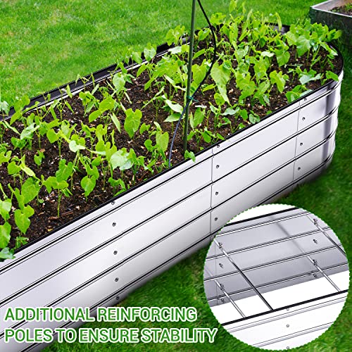 Ohuhu Raised Garden Bed w/Safety Edging, 5.7x1.7x1 FT Galvanized Metal Planter Box, Outdoor Plant Beds Planting Boxes for Vegetable Flower Herbs, Above Ground Elevated Large Oval Gardening Planters