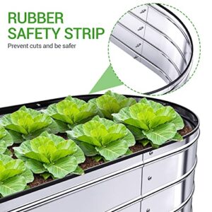 Ohuhu Raised Garden Bed w/Safety Edging, 5.7x1.7x1 FT Galvanized Metal Planter Box, Outdoor Plant Beds Planting Boxes for Vegetable Flower Herbs, Above Ground Elevated Large Oval Gardening Planters