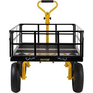 VEVOR Steel Garden Cart, Heavy Duty 1200 lbs Capacity, with Removable Mesh Sides to Convert into Flatbed, Utility Metal Wagon with 2-in-1 Handle and 13 in Tires, Perfect for Garden, Farm, Yard