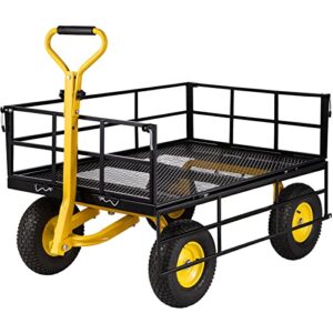 VEVOR Steel Garden Cart, Heavy Duty 1200 lbs Capacity, with Removable Mesh Sides to Convert into Flatbed, Utility Metal Wagon with 2-in-1 Handle and 13 in Tires, Perfect for Garden, Farm, Yard