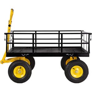 VEVOR Steel Garden Cart, Heavy Duty 1200 lbs Capacity, with Removable Mesh Sides to Convert into Flatbed, Utility Metal Wagon with 2-in-1 Handle and 13 in Tires, Perfect for Garden, Farm, Yard