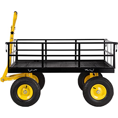 VEVOR Steel Garden Cart, Heavy Duty 1200 lbs Capacity, with Removable Mesh Sides to Convert into Flatbed, Utility Metal Wagon with 2-in-1 Handle and 13 in Tires, Perfect for Garden, Farm, Yard