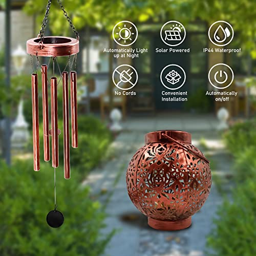 Astarin Solar Wind Chimes for Outside Hanging Led Solar Lights Outdoor Garden Lantern Decorative as Gift for Women mom Grandma Best Friends' Birthday Gift Bronze