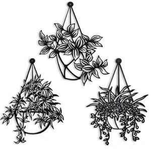 wxysdudio metal wall decor hanging plant metal black flower wall art for patio balcony garden,kitchen living room bathroom bedroom,set of 3 metal wall sculpture.