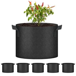 ipower 5-pack 10 gallon plant grow bags thickened nonwoven aeration fabric pots heavy duty durable container, strap handles for garden, black 5-pack 10 gallon plant grow bags