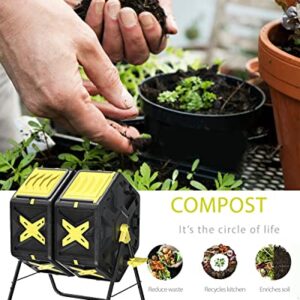 2 X 18.5 Gal Dual Chamber Compost Tumbling Bin from BPA Free Material - Outdoor Rotating Chamber Composters，with Easy-Turn, Fast-Working System for Garden/Patio