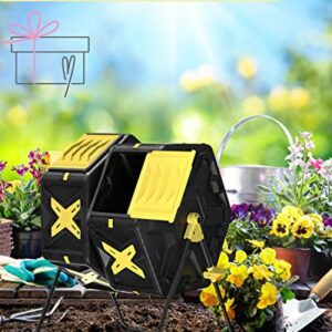 2 X 18.5 Gal Dual Chamber Compost Tumbling Bin from BPA Free Material - Outdoor Rotating Chamber Composters，with Easy-Turn, Fast-Working System for Garden/Patio