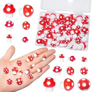 haddiy mini mushrooms decorations,60 pcs tiny resin miniature mushroom figurines for crafts,bonsai and fairy garden accessories(red)