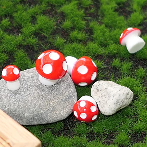 HADDIY Mini Mushrooms Decorations,60 Pcs Tiny Resin Miniature Mushroom Figurines for Crafts,Bonsai and Fairy Garden Accessories(Red)