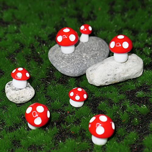 HADDIY Mini Mushrooms Decorations,60 Pcs Tiny Resin Miniature Mushroom Figurines for Crafts,Bonsai and Fairy Garden Accessories(Red)