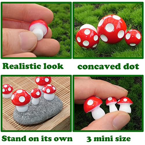 HADDIY Mini Mushrooms Decorations,60 Pcs Tiny Resin Miniature Mushroom Figurines for Crafts,Bonsai and Fairy Garden Accessories(Red)