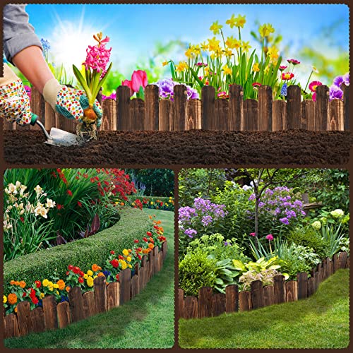 Wood Garden Edging Border with Gloves Garden Wooden Landscape Border Edging for Decorative Spring Garden Yard Patio Pathway Courtyards Tree Fences Outdoor 7.9 x 47 Inches (4 Pcs)