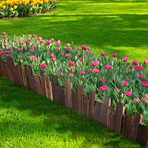 Wood Garden Edging Border with Gloves Garden Wooden Landscape Border Edging for Decorative Spring Garden Yard Patio Pathway Courtyards Tree Fences Outdoor 7.9 x 47 Inches (4 Pcs)