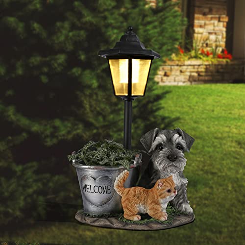 POTEY Garden Statues, Solar Garden Sculptures & Statues Outdoor with Solar Lights and Flowerpot Funny Garden Decor Housewarming Gifts Lights for Patio Yard, Balcony Decorations (Dog and Cat)