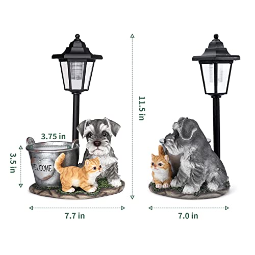 POTEY Garden Statues, Solar Garden Sculptures & Statues Outdoor with Solar Lights and Flowerpot Funny Garden Decor Housewarming Gifts Lights for Patio Yard, Balcony Decorations (Dog and Cat)