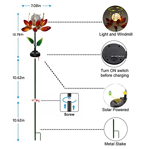 TSTGEE Outdoor Solar Garden Lights Solar Metal Flower Decorative Lights Solar Spinner Decorative Garden Stakes Waterproof for Patio,Yard,Lawn,Garden Decorations