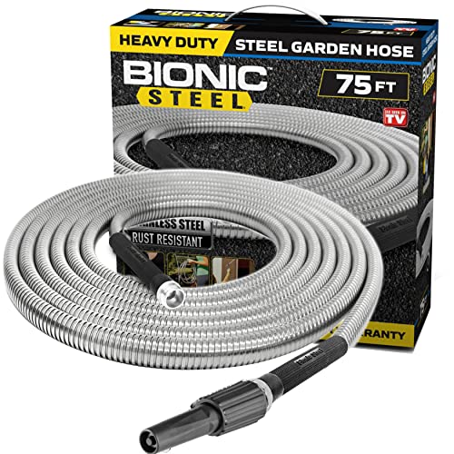 Bionic Steel 75 Foot Garden Hose 304 Stainless Steel Metal Hose – Super Tough & Flexible Water Hose, Lightweight, Crush Resistant Aluminum Fittings, Kink & Tangle Free, Rust Proof, Easy to Use & Store