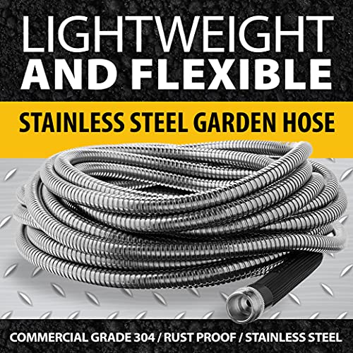 Bionic Steel 75 Foot Garden Hose 304 Stainless Steel Metal Hose – Super Tough & Flexible Water Hose, Lightweight, Crush Resistant Aluminum Fittings, Kink & Tangle Free, Rust Proof, Easy to Use & Store