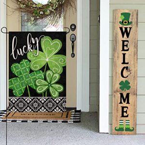 Selmad Lucky St. Patrick's Day Shamrock Clover Decorative Burlap Garden Flag, Irish Luck Home Yard Small Outdoor Decor, Spring Outside Decoration Double Sided 12 x 18