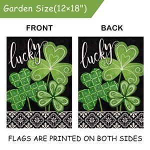 Selmad Lucky St. Patrick's Day Shamrock Clover Decorative Burlap Garden Flag, Irish Luck Home Yard Small Outdoor Decor, Spring Outside Decoration Double Sided 12 x 18