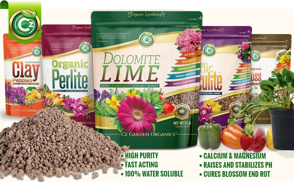 Organic Dolomite Lime - Made in USA - Garden Soil Amendment Fertilizer for Lawns, Plants & Organic Gardens. Calcium/Magnesium Additive. Safely Raise & Stabilize pH. Cures Blossom End Rot in Tomatoes