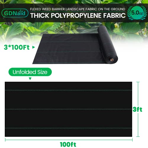 GDNaid 3ftx100ft Weed Barrier Landscape Fabric Heavy Duty, Premium 5oz Weed Barrier Fabric Garden Ground Cover, Weed Control Fabric, Woven Geotextile Fabric for Underlayment