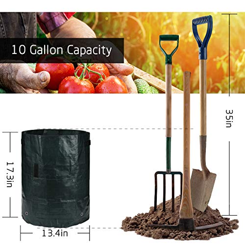 4 Pack 10 Gallon Garden Potato Grow Bags with Flap and Handles Aeration Fabric Pots Heavy Duty Vegetable Planter Bag for Tomato, Fruits