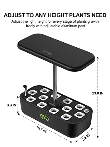 QYO Hydroponics Growing System, 12 Pods Indoor Herb Garden with 36W Full-Spectrum Grow Light, Pump System, Automatic Timer, 23.8'' Height Adjustable, Plants Germination Kit for Home Kitchen Gardening