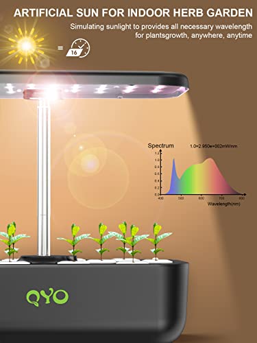 QYO Hydroponics Growing System, 12 Pods Indoor Herb Garden with 36W Full-Spectrum Grow Light, Pump System, Automatic Timer, 23.8'' Height Adjustable, Plants Germination Kit for Home Kitchen Gardening