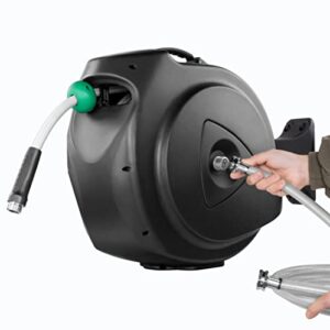 AQUAZILLA Retractable Garden Hose Reel 65FT +6FT 5/8", Durable Wall Mounted Water Hose Reel- Smooth Automatic Rewind, Lock Hose in Any Lenght, 180¡ã Swival Bracket, 9 Pattern Sprayer.