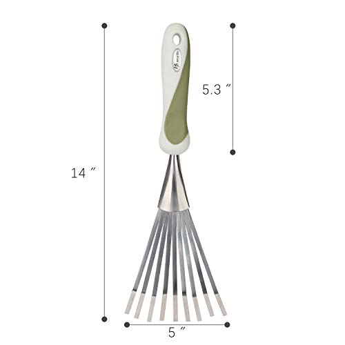 Worth Garden 14 inch Stainless Steel Tines Resist Rust Small Hand Rake Garden Tool Weeding Turning Loosening Soil Harrowing Cultivating Planting