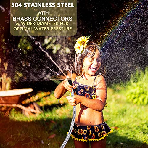 Yanwoo 304 Stainless Steel 2ft Garden Hose with Female to Female Brass Connector, 18mm Outer Diameter Flexible & Lightweight Heavy Duty Short Water Hose for Outdoor (2 Feet)