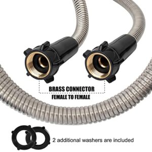 Yanwoo 304 Stainless Steel 2ft Garden Hose with Female to Female Brass Connector, 18mm Outer Diameter Flexible & Lightweight Heavy Duty Short Water Hose for Outdoor (2 Feet)