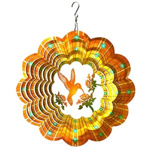 ljlifart wind spinner hummingbird 12 inches 3d stainless steel mandala decor laser cut metal art geometric pattern hanging wind spinner kinetic yard art decorations indoor/outdoor decor