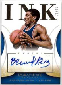 bernard king signed 2013-14 panini immaculate nba ink card #63- /75 (new york knicks) – basketball autographed cards