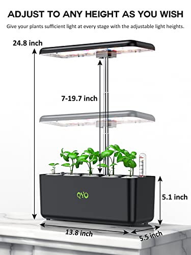 Hydroponics Growing System, QYO 9 Pods Herb Garden with 70 LEDs Full-Spectrum Plant Grow Light, Hydroponic Herb Garden with 4.5L Water Tank, 19.7'' Height Adjustable Gardening System, Black, QYO10