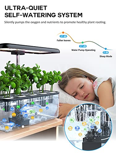 Hydroponics Growing System, QYO 9 Pods Herb Garden with 70 LEDs Full-Spectrum Plant Grow Light, Hydroponic Herb Garden with 4.5L Water Tank, 19.7'' Height Adjustable Gardening System, Black, QYO10