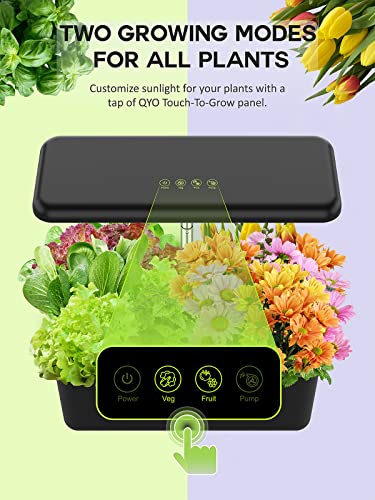 Hydroponics Growing System, QYO 9 Pods Herb Garden with 70 LEDs Full-Spectrum Plant Grow Light, Hydroponic Herb Garden with 4.5L Water Tank, 19.7'' Height Adjustable Gardening System, Black, QYO10