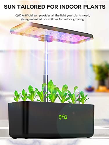 Hydroponics Growing System, QYO 9 Pods Herb Garden with 70 LEDs Full-Spectrum Plant Grow Light, Hydroponic Herb Garden with 4.5L Water Tank, 19.7'' Height Adjustable Gardening System, Black, QYO10