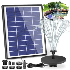 aisitin 6.5w solar fountain pump built-in 1500mah battery, solar bird bath fountain with 6 nozzles, solar floating water fountain pump for bird bath, fish tank, pond, garden and outdoor