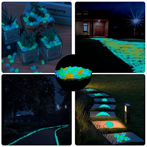 900pcs Glow in The Dark Rocks Outdoor Decorations Stones Small Luminous Pebbles Indoor/Outdoor Decor for Garden Fish Tank Aquarium Planter Walkway - Lake Blue