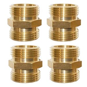 hqmpc garden hose connector bras hose adapter garden hose hex male fitting connector male to male 3/4 inch gth thread brass connector, 4-pack