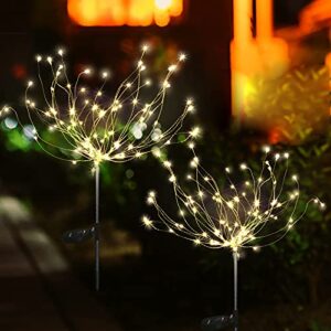 anordsem solar garden lights, 2 pack led solar firework lights, solar lights outdoor, with 2 lighting modes firework lights,for outdoor patio walkway lawn backyard party decoration – warm white