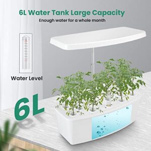 Hydroponic Growing System, Indoor Herb Garden, Smart Garden with LED Grow Light, 6L Water Tank Germination Kit, 18.5'' Height Adjustable, White